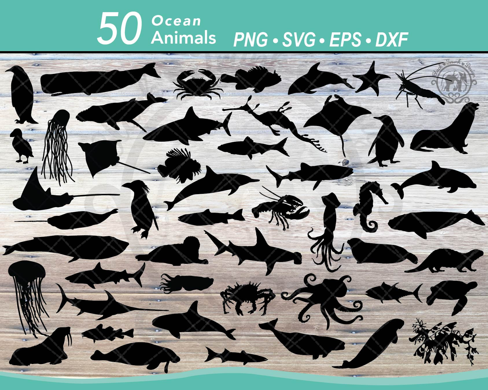 100 Sea Animals SVG Bundle Ocean Fish Silhouettes Summer Beach Ocean ...