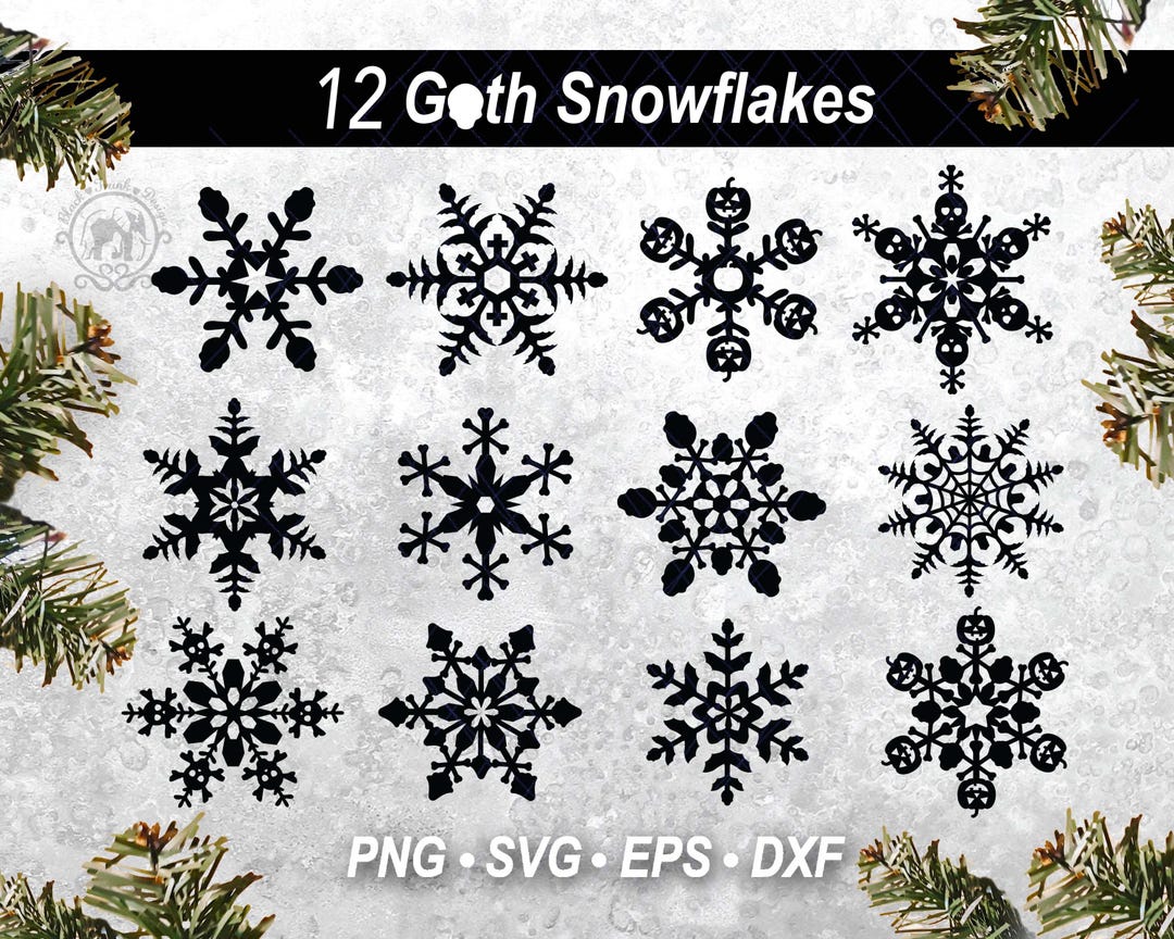 12 Goth Christmas Snowflake SVG Bundle Set Gothic Holiday Home Decor ...