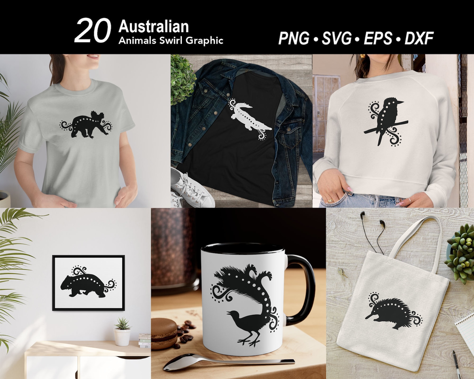 20 Australian Animal SVG Swirl Graphic Bundle | Platypus | Kangaroo ...
