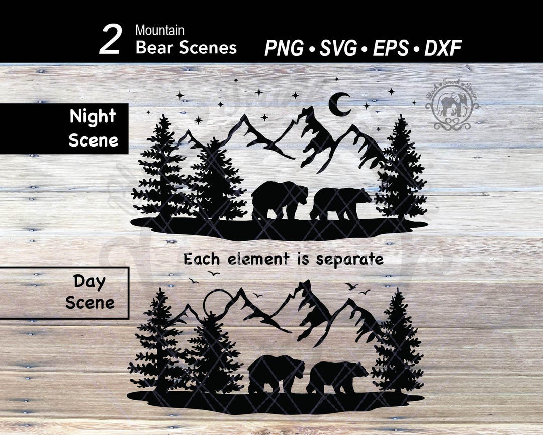 Bear Forest Mountain Landscape SVG | Animal Woodlands Scene | Woods Cut ...