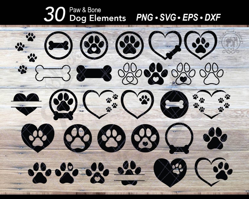 30 Dog Paw Print SVG Bundle | Pet Heart Paw Tag | Dog Paw Footprints ...