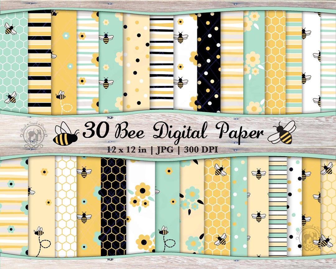 30 Mint Seamless Bee Digital Paper JPG Bundle | Honey Bee Pattern ...