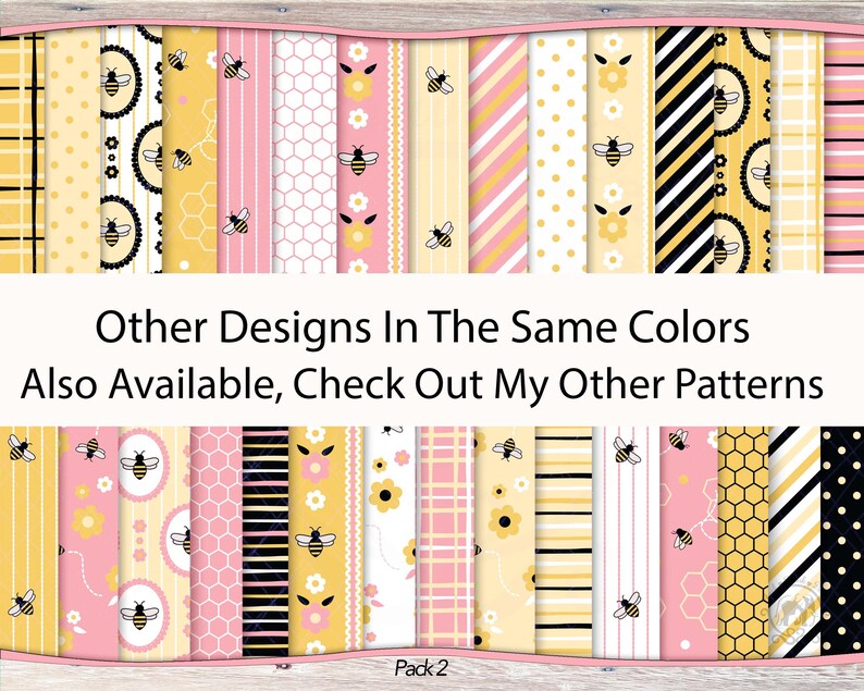 30 Seamless Pink Bee Digital Paper JPG Bundle | Honey Bee Pattern ...