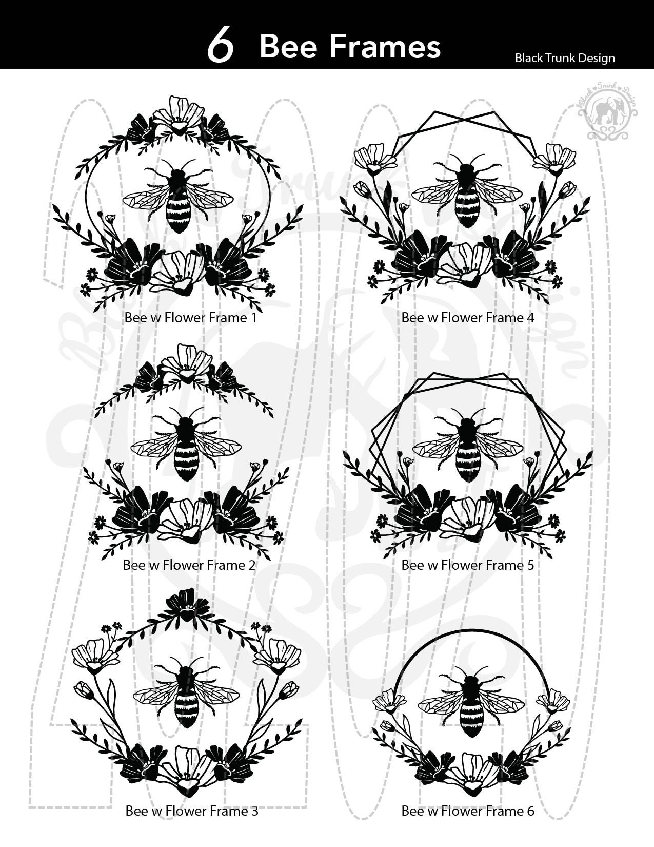 6 Bee Flower Frame SVG | Bumble Bee Botanical Wildflower Floral Wreath ...