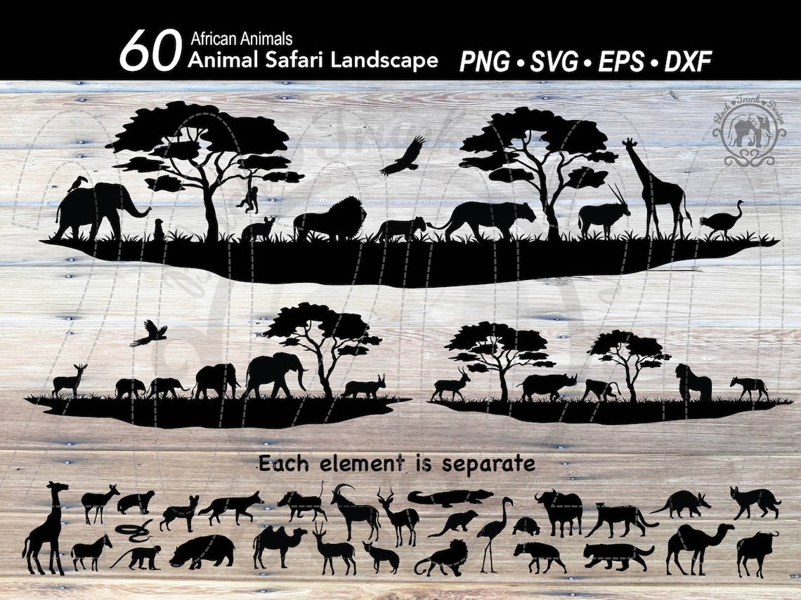 60 Safari Africa Silhouette Animal SVG Bundle Africa Scene Safari ...