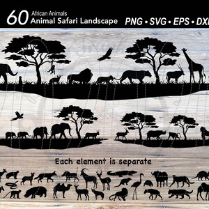 60 Safari Africa Silhouette Animal SVG Bundle Africa Scene Safari ...