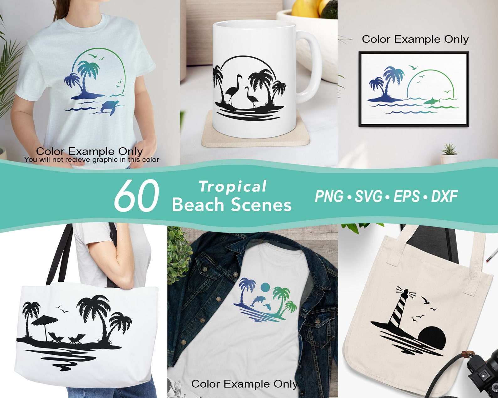60 Tropical Beach Scene SVG Bundle | Ocean Dolphin Scene | Sunset Palm ...