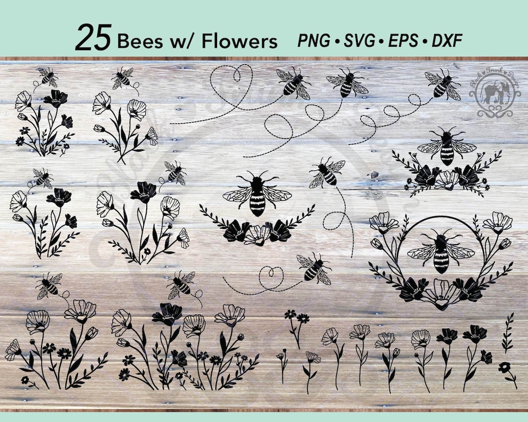 25 Bee Bundle Flower SVG | Wildflower Floral Wreath Border | Bumble Bee ...