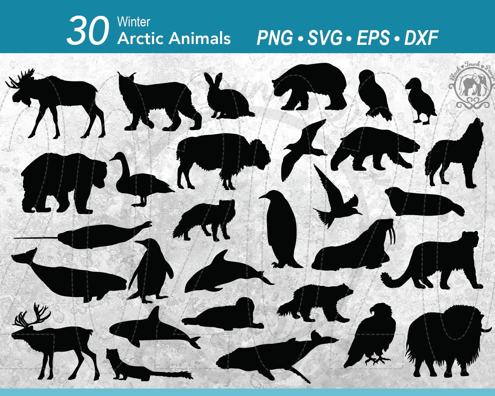 30 Arctic Winter Animal SVG Bundle Silhouette White Snow Animals ...