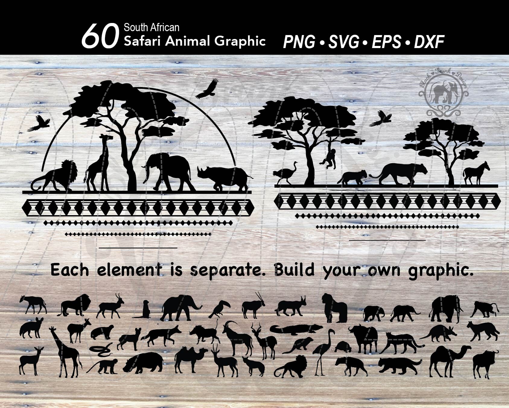 60 Safari Animal Silhouettes Landscape Scene SVG Bundle Graphic South ...