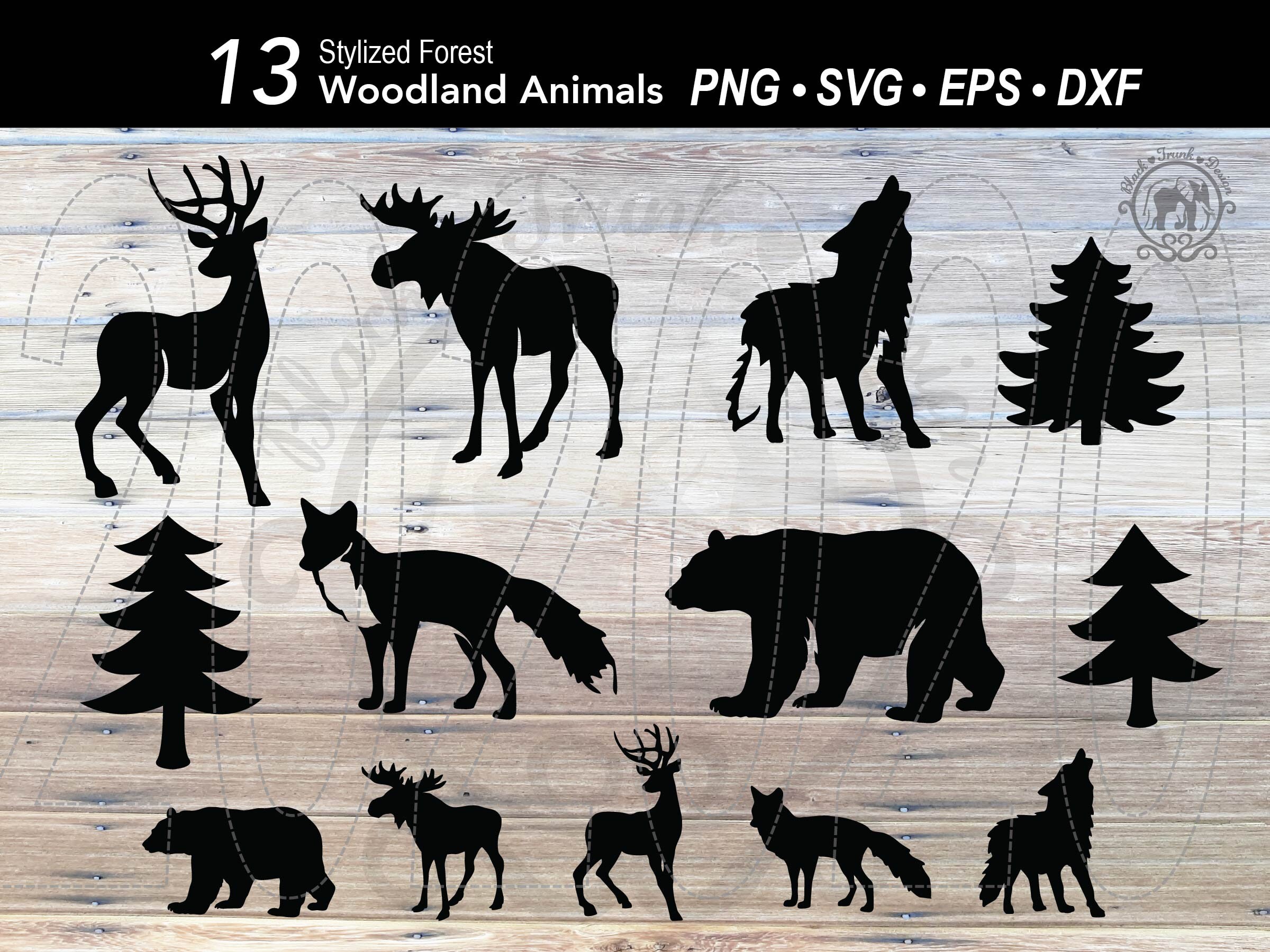 13 Forest Woodland Animal SVG Bundle Silhouettes | Scene Forest Tree ...