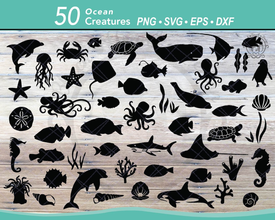 50 Ocean Animals SVG Bundle | Fish Silhouettes | Underwater Animal ...