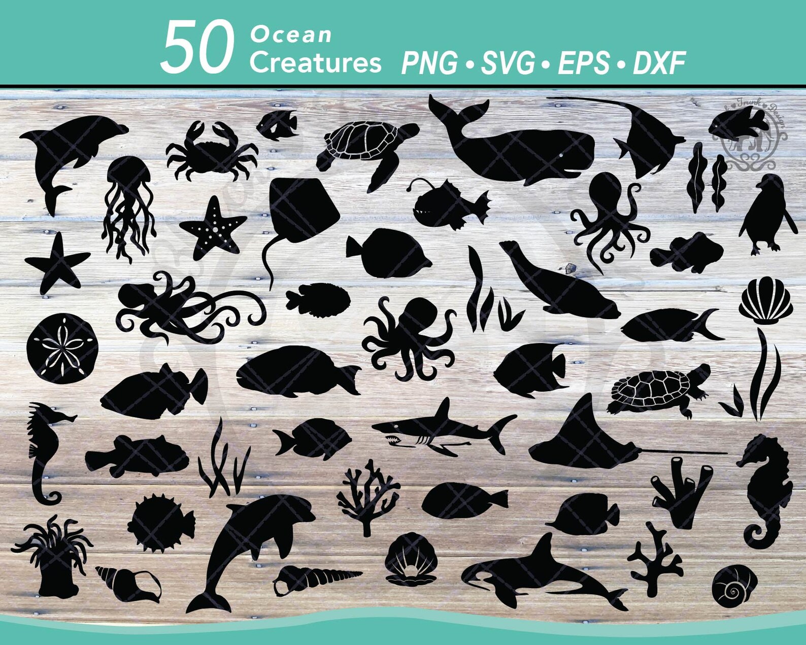 100 Sea Animals SVG Bundle Ocean Fish Silhouettes Summer Beach Ocean ...