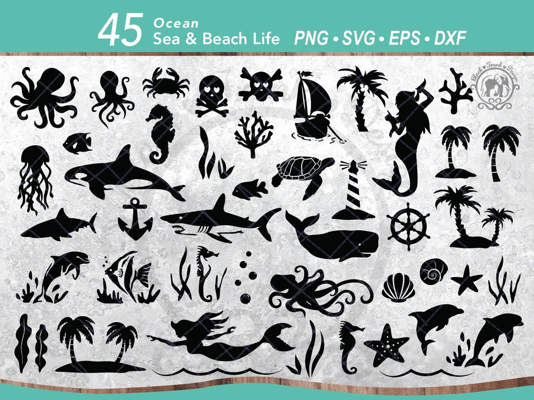 45 Ocean SVG Bundle Sea Creatures Beach Cut Files Underwater Mermaid ...