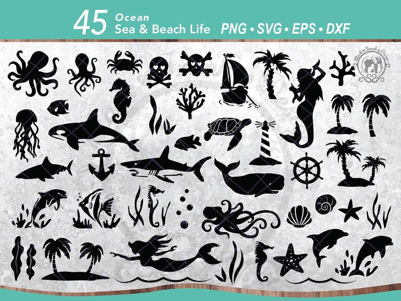 45 Ocean SVG Bundle Sea Creatures Beach Cut Files Underwater Mermaid ...