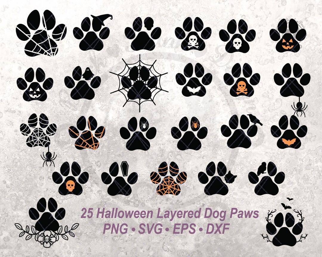 25 Halloween Dog Paw Print SVG Bundle | Cute Spooky Halloween Pet Paw ...