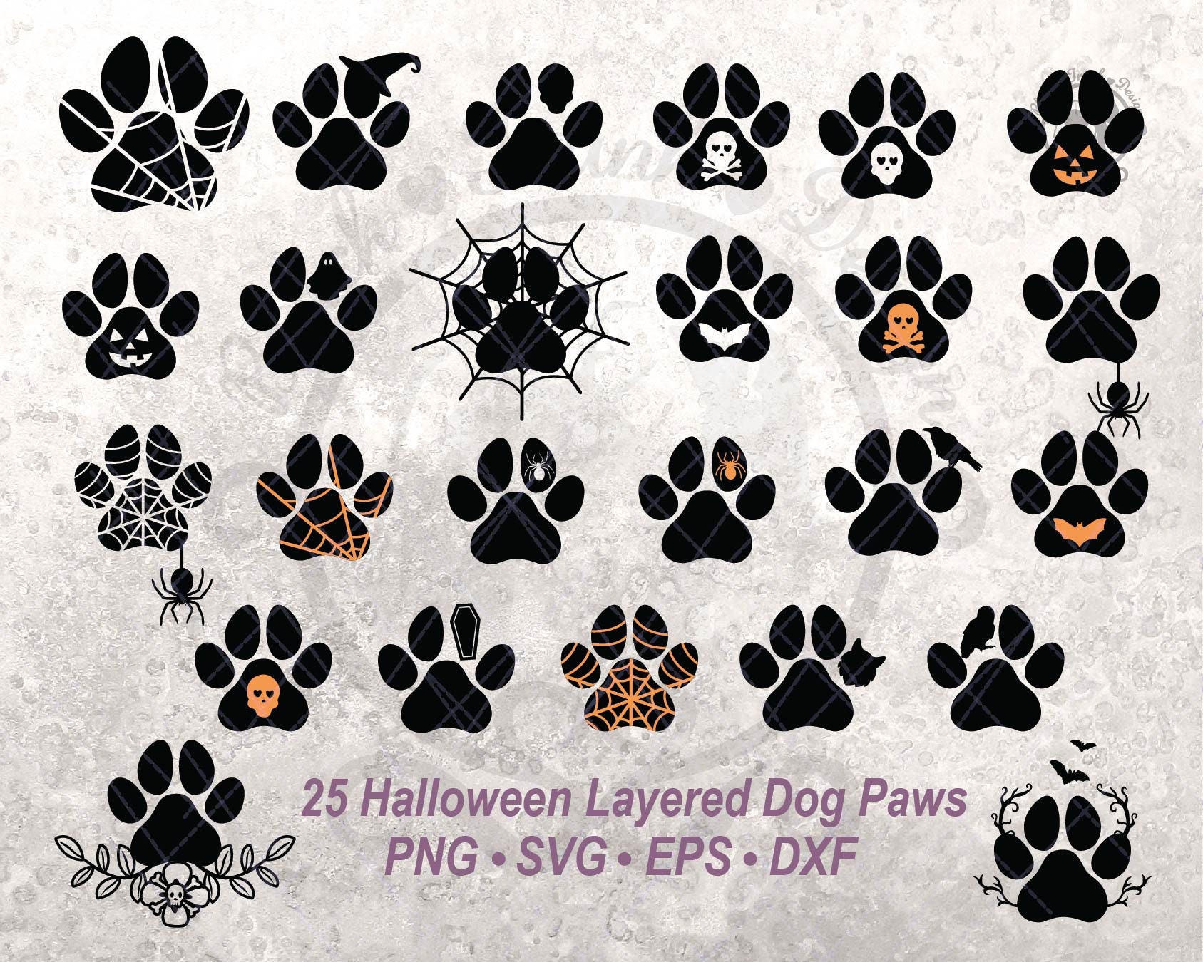 25 Halloween Dog Paw Print SVG Bundle | Cute Spooky Halloween Pet Paw ...