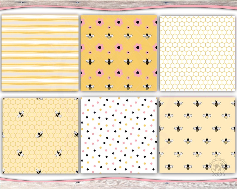 30 Seamless Pink Bee Digital Paper JPG Bundle | Honey Bee Pattern ...