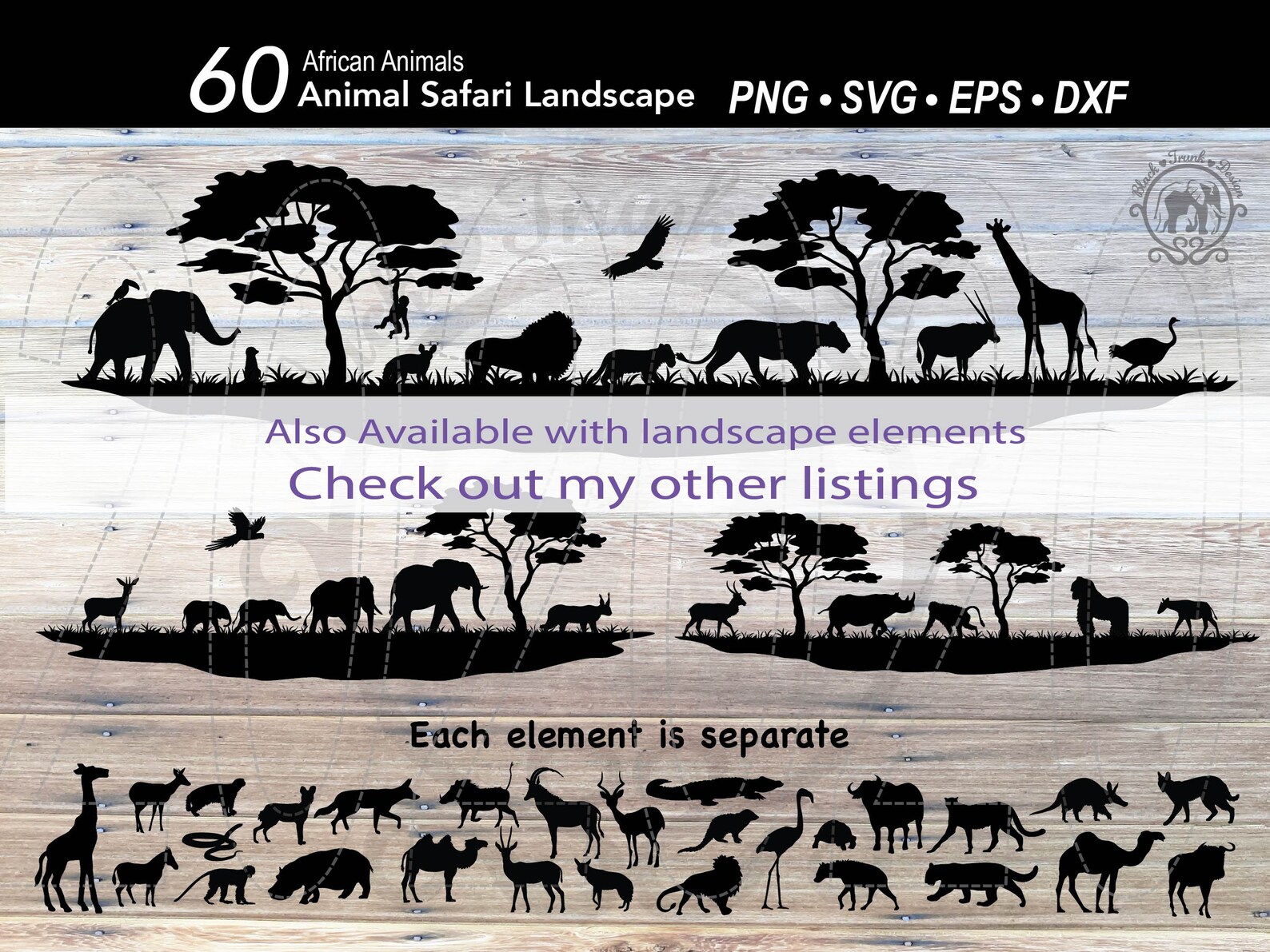 55 Safari Animal SVG Bundle Africa Animal Silhouettes Baby Elephant ...