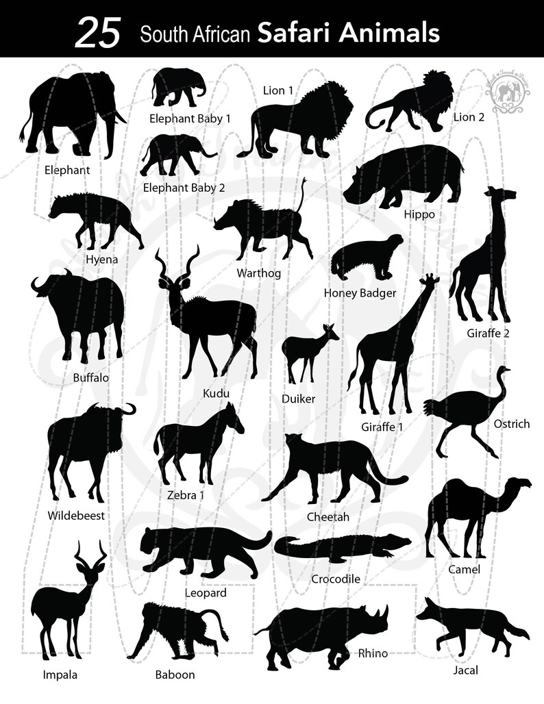 60 Safari Animal Silhouettes Landscape Scene SVG Bundle Graphic South ...