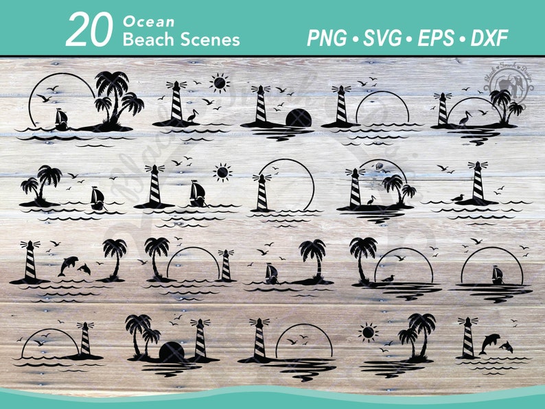 60 Tropical Beach Scene SVG Bundle Ocean Dolphin Scene Sunset Palm Tree ...