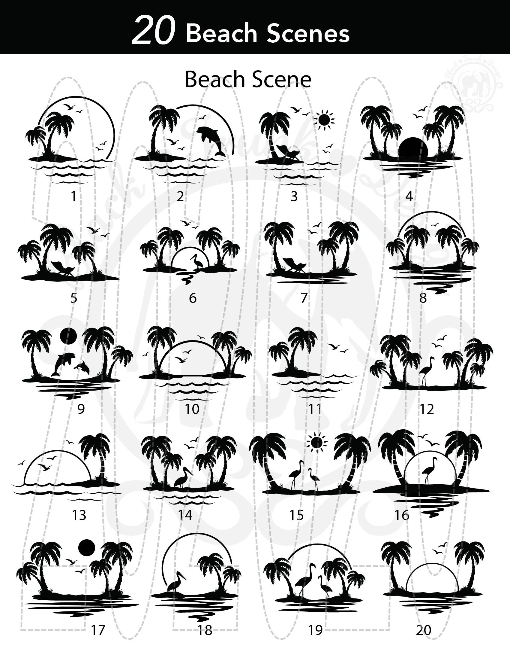 60 Tropical Beach Scene SVG Bundle | Ocean Dolphin Scene | Sunset Palm ...