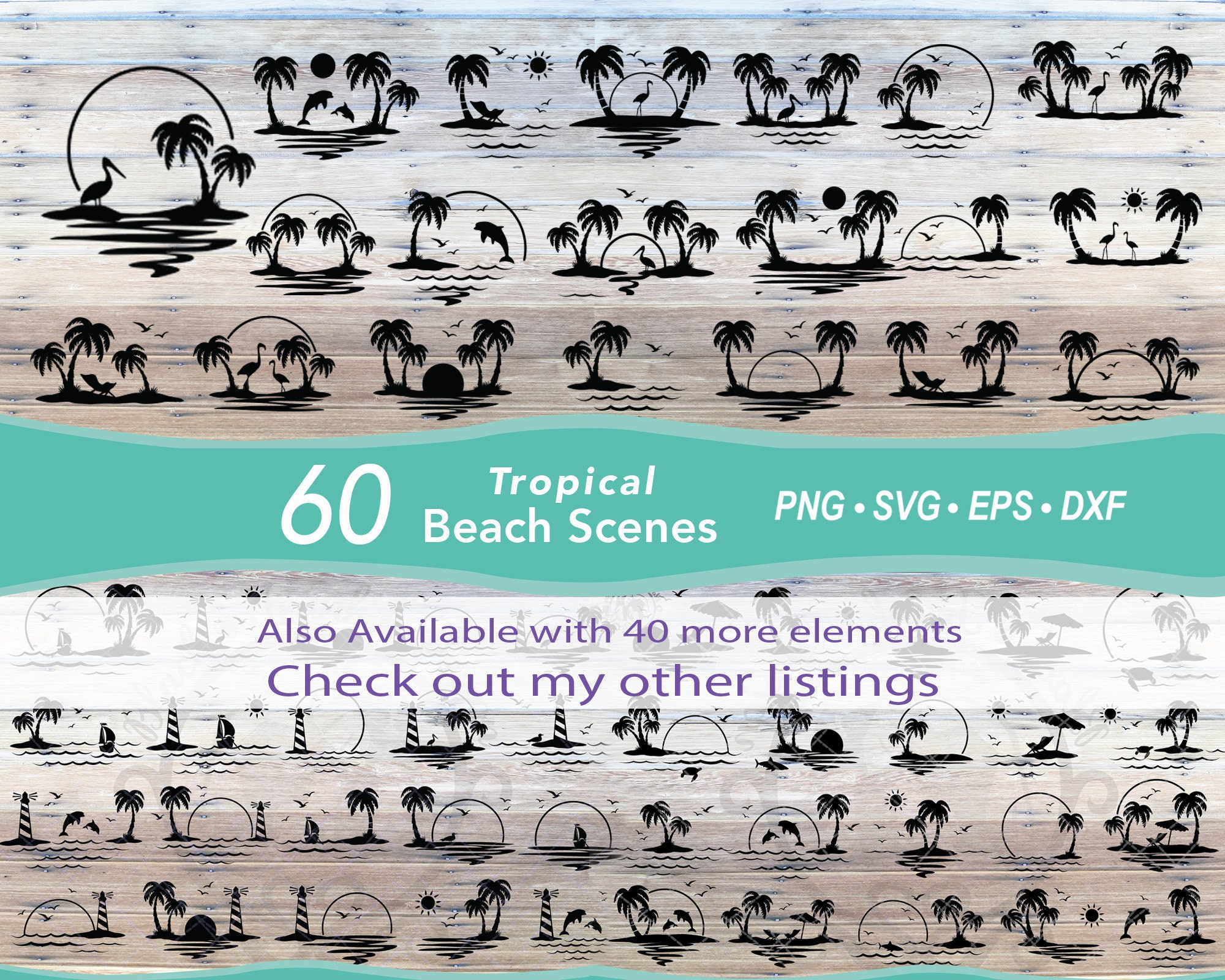 20 Tropical Island Beach Scene SVG Bundle Circle Ocean Dolphin Scene ...