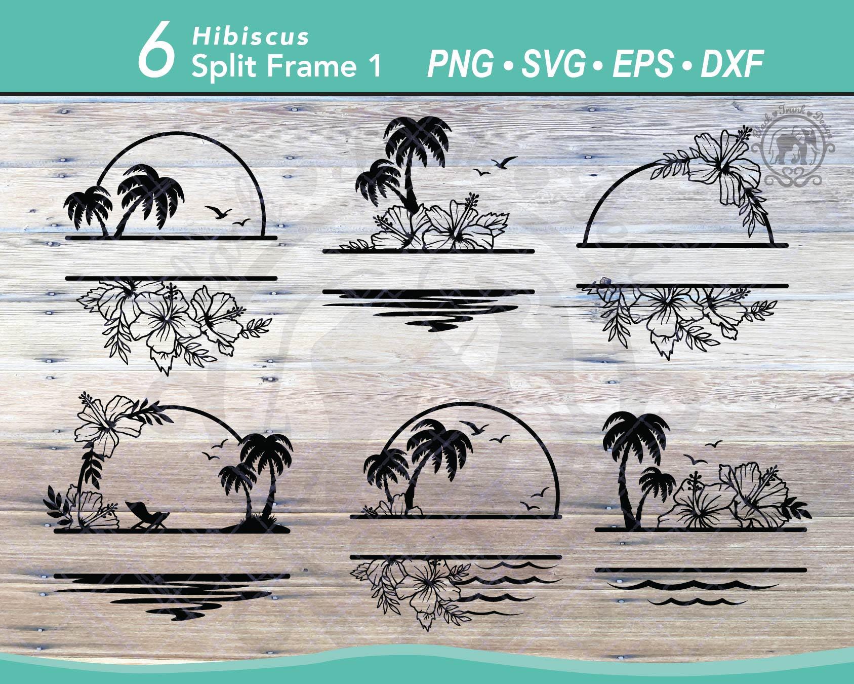 6 Ocean Split Frame SVG Clipart Bundle | Hawaiian Hibiscus Monogram ...