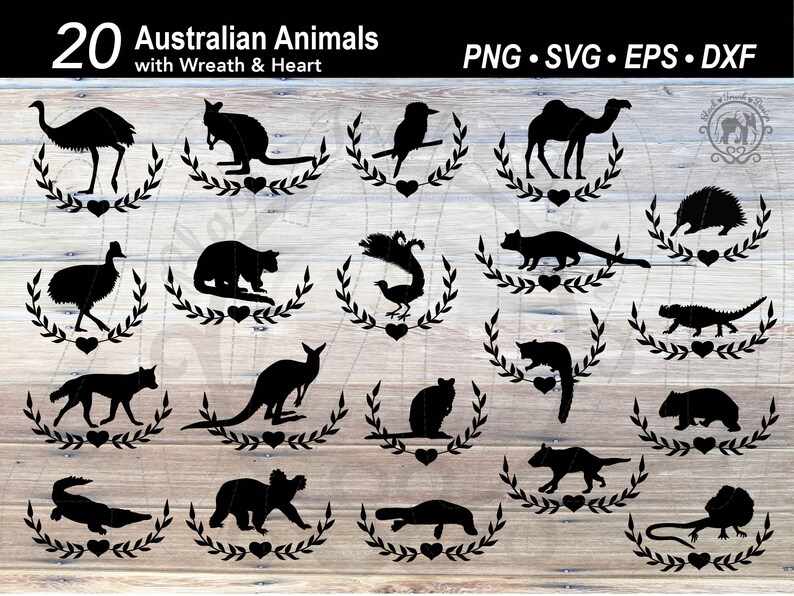 20 Australian Animal SVG Bundle Wreath & Heart Shirt Art Platypus ...