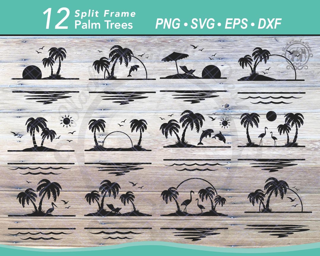 12 Palm Tree Split Frame SVG Bundle Cut File | Family Monogram Split ...