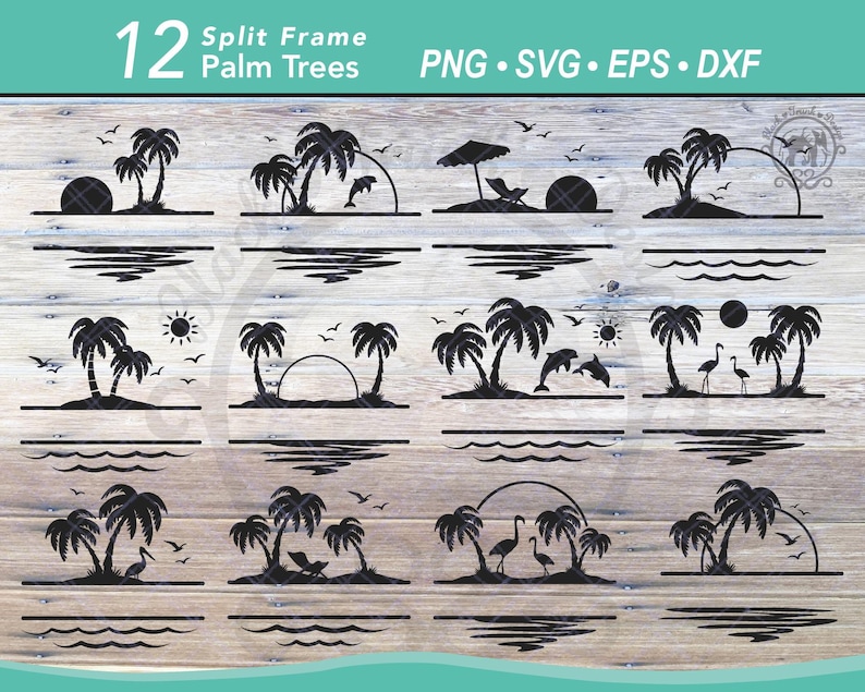 12 Palm Tree Split Frame SVG Bundle Cut File | Family Monogram Split ...