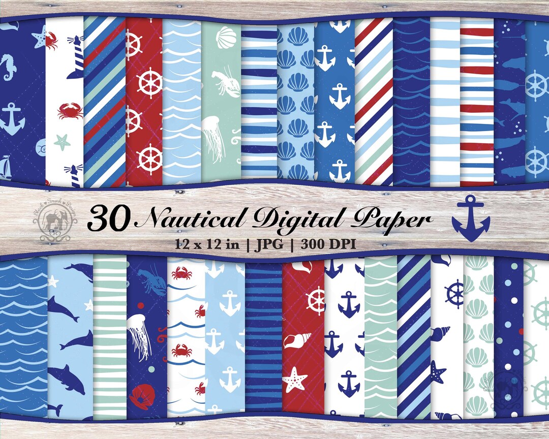 30 Ocean Seamless Nautical Pattern JPG Bundle | Coastal Digital ...