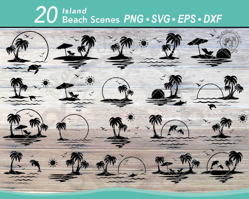 20 Tropical Island Beach Scene SVG Bundle | Circle Ocean Dolphin Scene ...