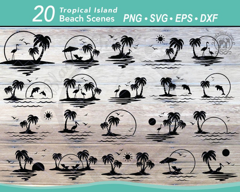 20 Tropical Beach Scene SVG Bundle | Ocean Dolphin Scene | Sunset Palm ...