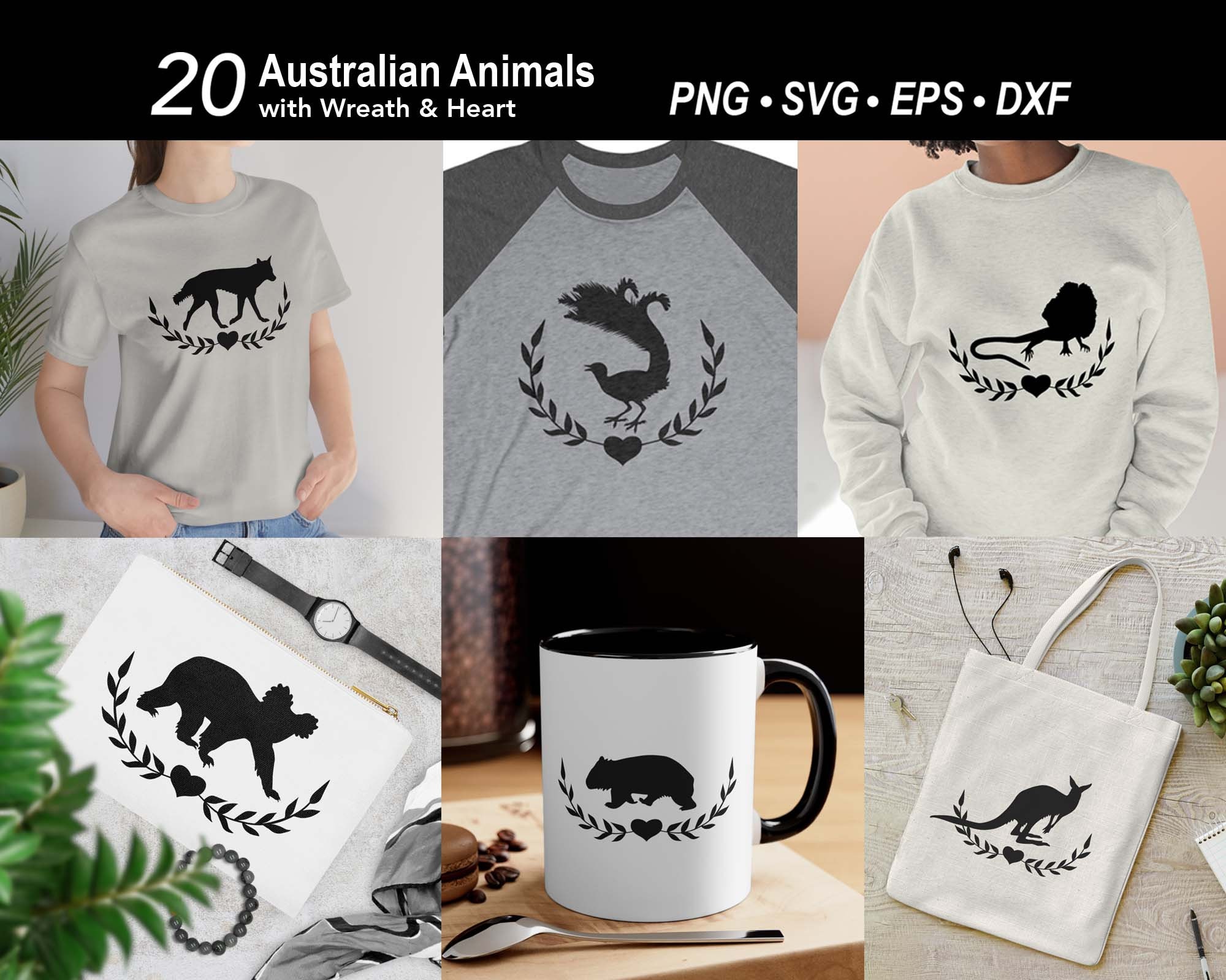 20 Australian Animal SVG Bundle Wreath & Heart Shirt Art Platypus ...