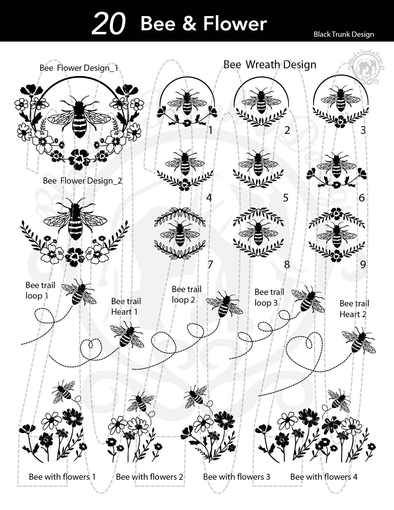 20 Flower Bee SVG Bundle | Bee Graphic Wildflowers Floral Wreath ...
