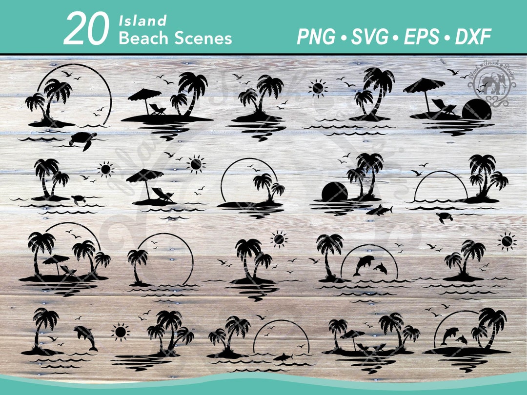 20 Tropical Island Beach Scene SVG Bundle Circle Ocean - Etsy