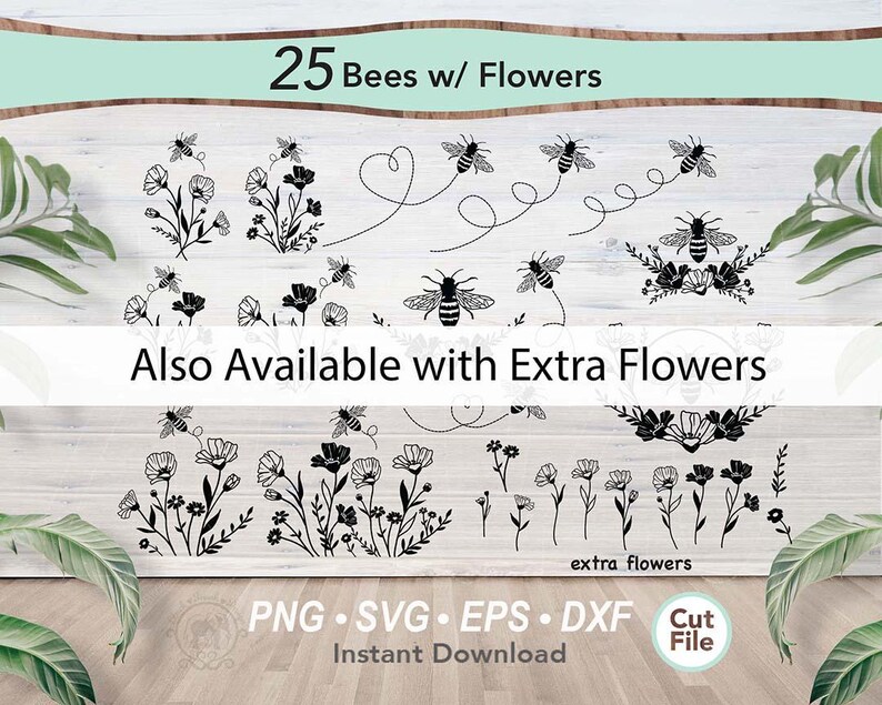 14 Bee Bundle Flower SVG | Wildflower Floral Wreath Border | Bumble Bee ...
