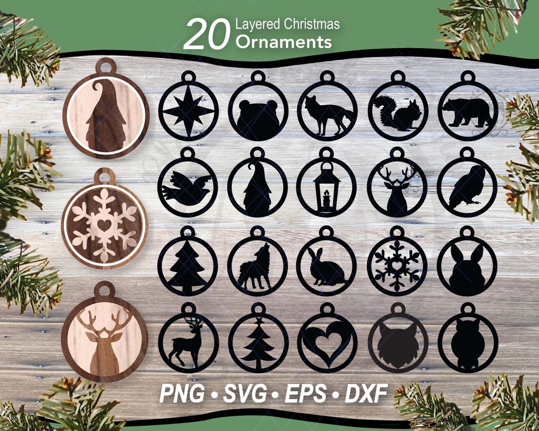 20 Forest Christmas Tree Ornament SVG Clipart Bundle | Woodland Themed ...