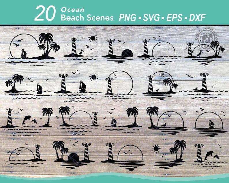 20 Tropical Beach Scene SVG Bundle | Light House Scene | Beach Ocean ...