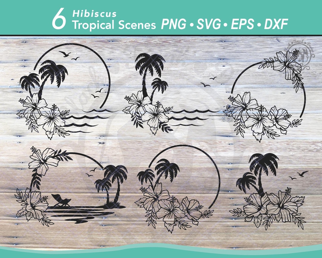 6 Ocean Scene SVG Bundle | Hibiscus Hawaiian Flower Tropical Frame ...