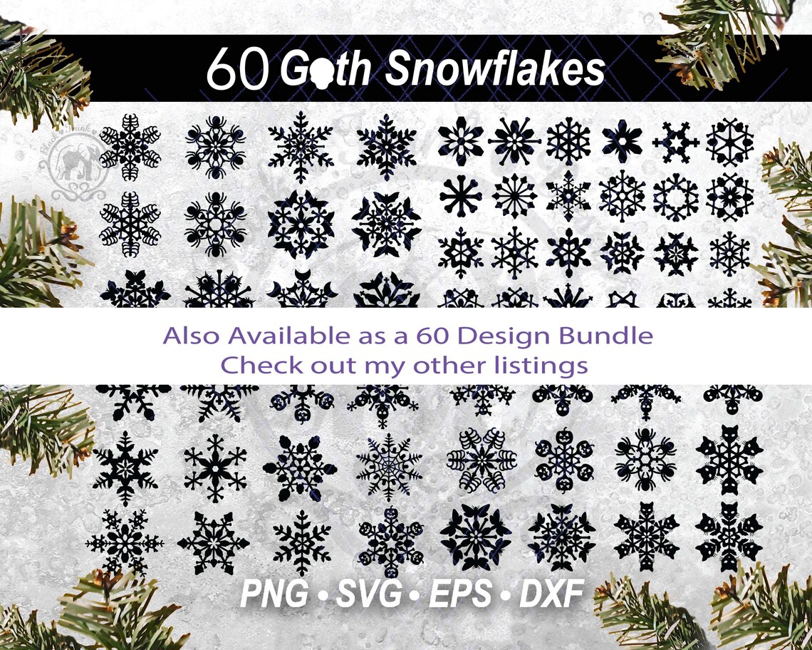 12 Goth Christmas Snowflake SVG Bundle Set | Gothic Holiday Home Decor ...