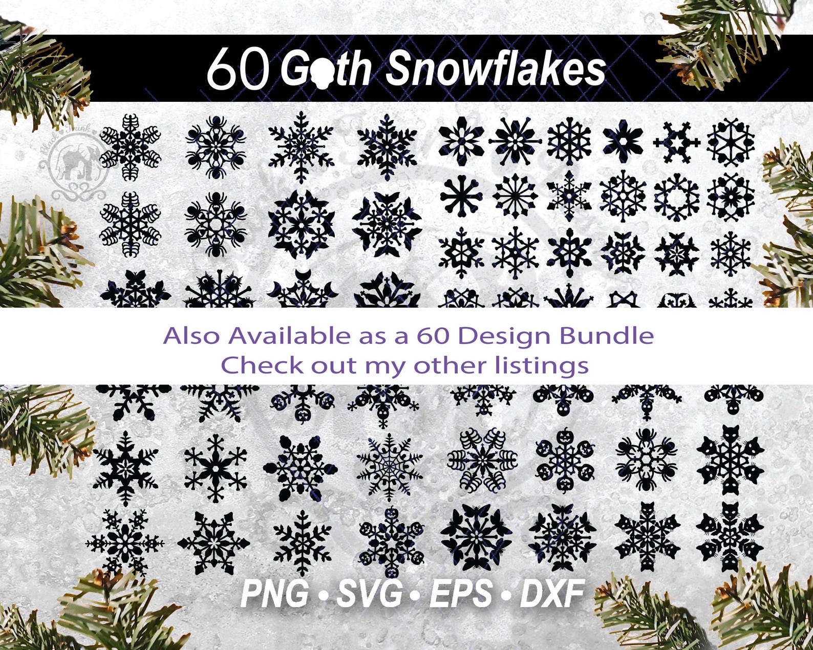 12 Goth Christmas Snowflake SVG Bundle Set | Gothic Holiday Home Decor ...