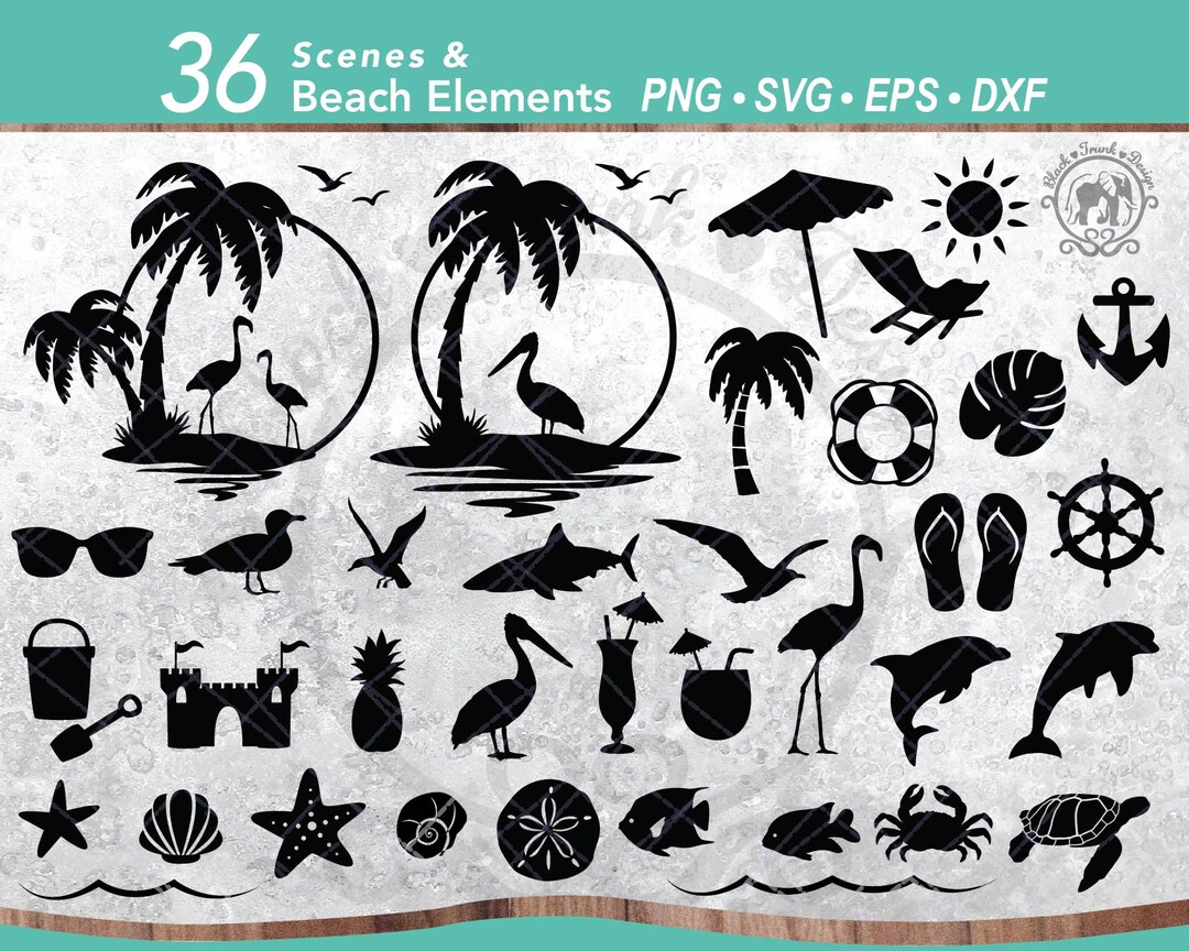 36 Tropical Beach Clipart SVG Bundle | Customizable Summer Palm Tree ...