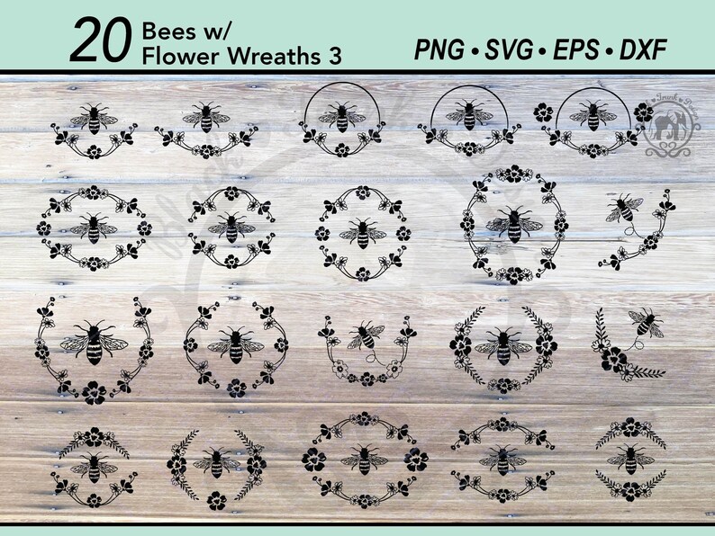 20 Bee Floral Frame SVG Bundle Wildflowers Flower Wreath - Etsy