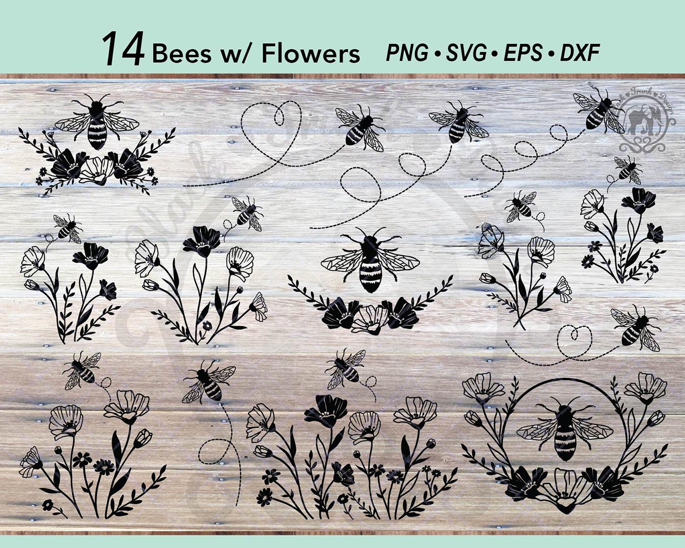 14 Bee Bundle Flower SVG | Wildflower Floral Wreath Border | Bumble Bee ...