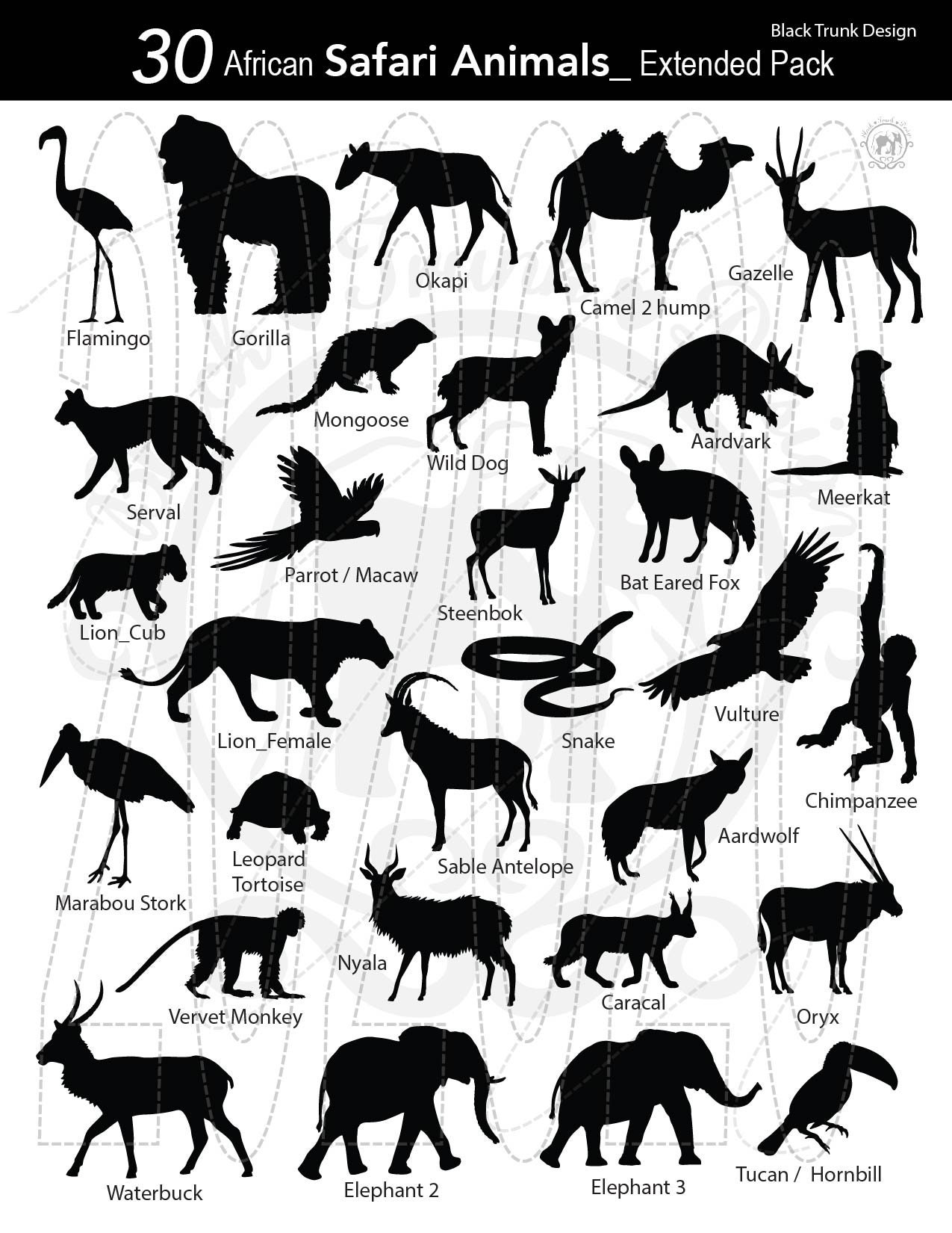 60 Safari Animal Silhouettes Landscape Scene SVG Bundle Graphic South ...
