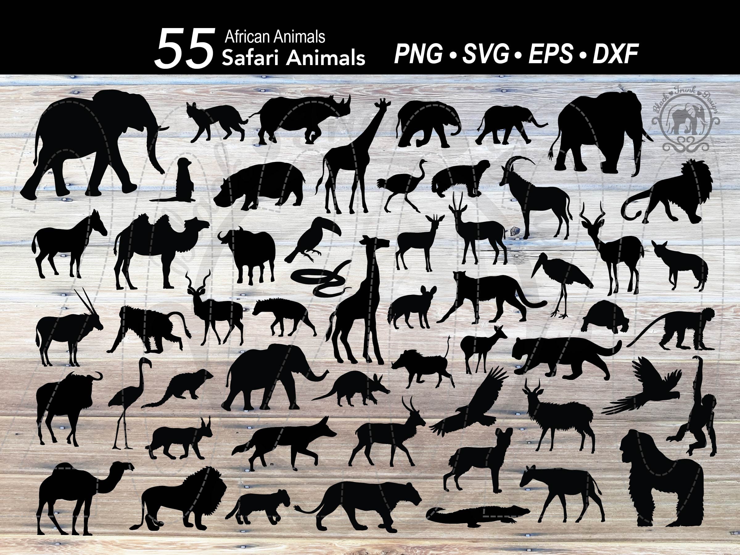 55 Safari Animal SVG Bundle Africa Animal Silhouettes Baby Elephant ...