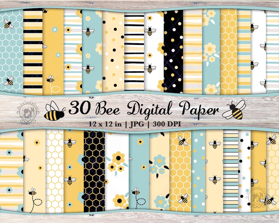 30 Aqua Seamless Bee Digital Paper JPG Bundle | Honey Bee Pattern ...