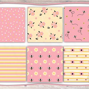 30 Seamless Pink Bee Digital Paper JPG Bundle | Honey Bee Pattern ...